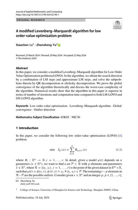 Pdf A Modified Levenbergmarquardt Algorithm For Low Order Value Optimization Problem