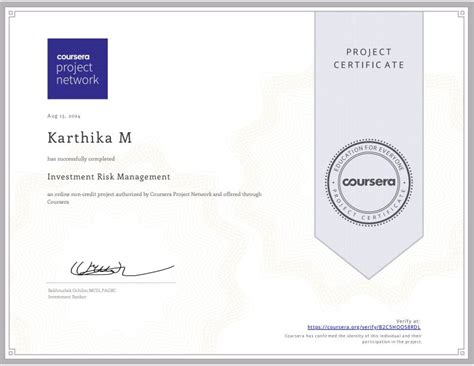 Completed Investment Risk Management Course From Coursera Karthika M Posted On The Topic