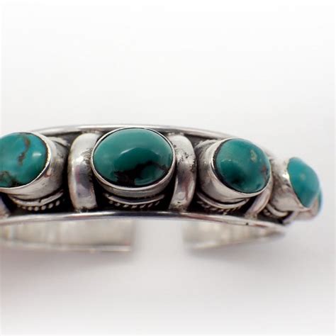 Turquoise Cuff Bracelet Sterling Silver Gem