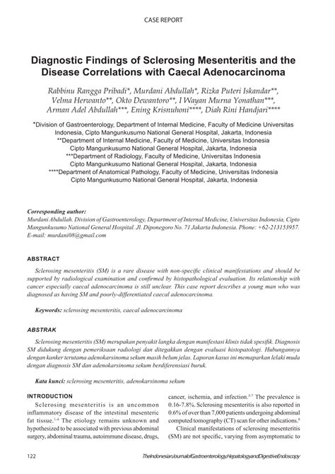 Pdf Diagnostic Findings Of Sclerosing Mesenteritis And The Disease Correlations With Caecal