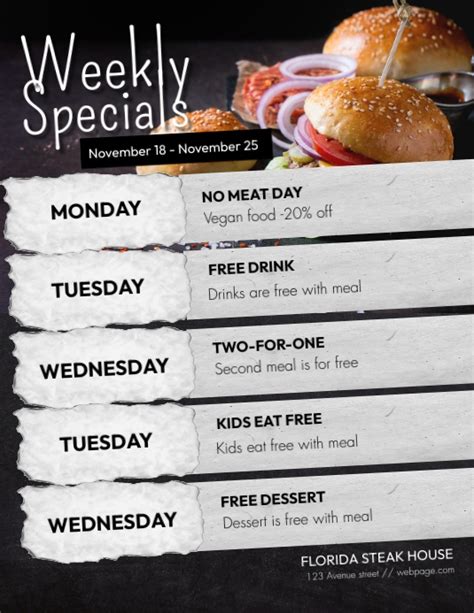 Weekly Specials Menu Flyer Template Menu Flyer Food Website Food