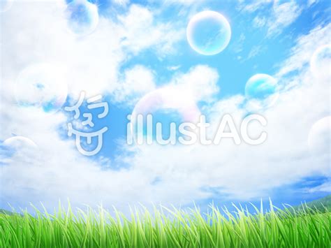 芝生と青空シャボン玉の背景壁紙フレームイラスト No 171045無料イラストならイラストAC