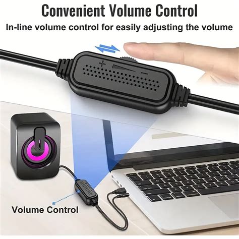 컴퓨터 스피커 2 0 유선 데스크탑 스피커 Usb 전원 3 5mm Aux 입력 볼륨 조절 Led 조명 미니 Temu