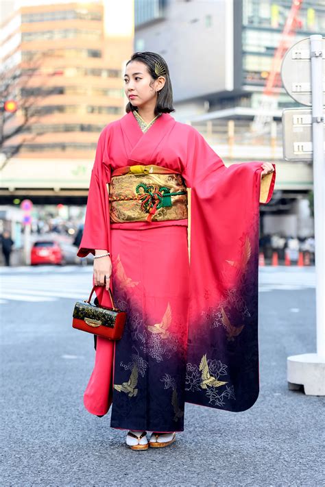 Traditional Japanese Furisode Kimono On The Tokyo Fashion