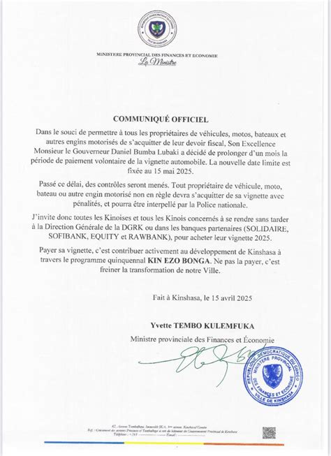 Rdc Nouvelle Date Butoire Pour La Paie De Vignette Automobile à Kinshasa Mai Ndombe News