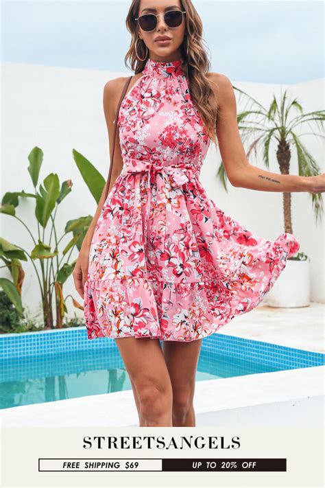 Fashion Sexy Halter Print Mini Dress For Women Summer Casual Floral