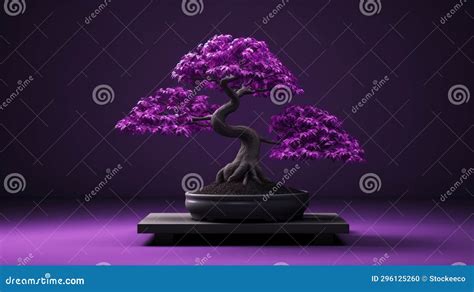 Violet Bonsai Tree Organic Sculpting In Edo Period Style Stock