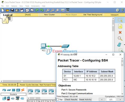 5 2 1 4 packet tracer configuring ssh instructions answers