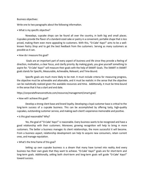 Business Objectives Pdf Goal Business