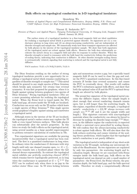 Pdf Bulk Effects On Topological Conduction In Three Dimensional Topological Insulators