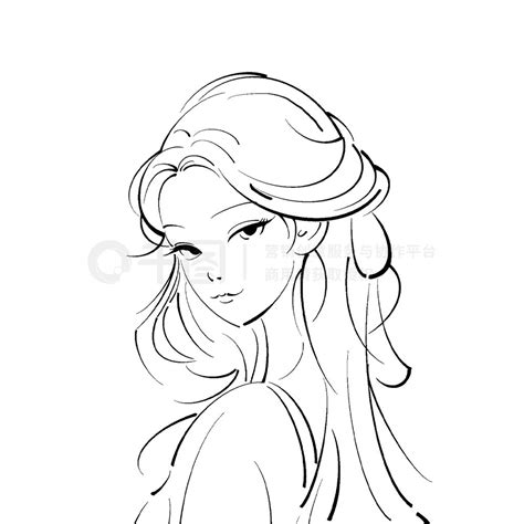 长发少女免抠元素 线条古风长发女孩工笔画美女简笔画装饰图案 模板免费下载 Psd格式 1208像素 编号71113930 千图网