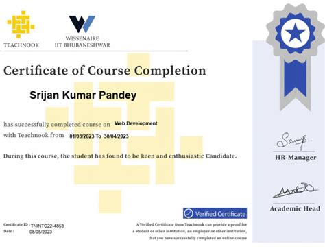 Teachnook Course Completion Certificate Srijan Kumar Pandey Pdf
