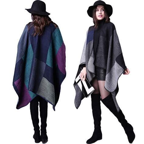 Bodychum 2pcs Womens Warm Shawl Wrap Open Front Poncho Cape Color
