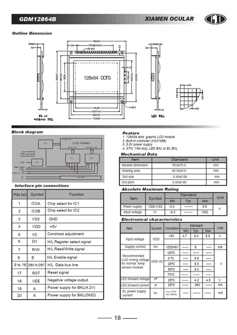 Gdm12864b Datasheet Module Equivalent Xiamen Ocular