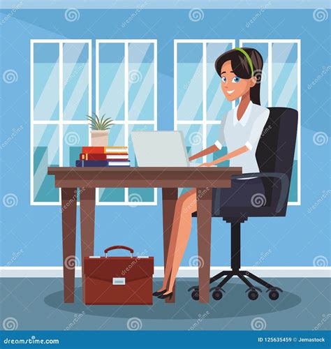 Businesswoman At Office Stock Vector Illustration Of Happy 125635459