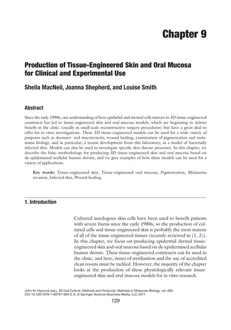 Pdf Chapter 9 Production Of Tissue Engineered Skin And Oral Mucosa For Clinical And
