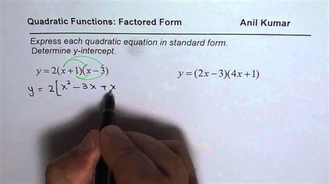 Write Quadratic Equation In Standard Form Find Y Intercept Youtube