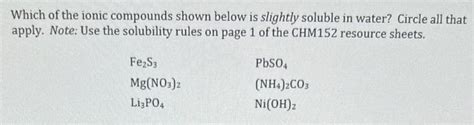 Solved Which Of The Ionic Compounds Shown Below Is Slightly Chegg