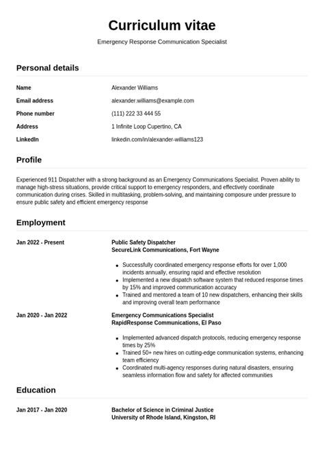 911 Dispatcher Resume Example Jobseeker