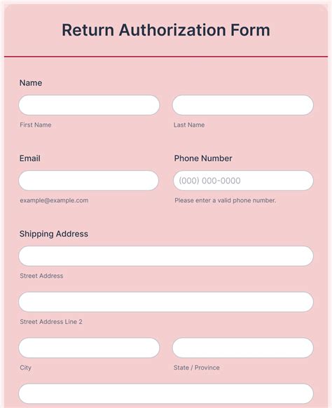 Return Authorization Form Template Jotform