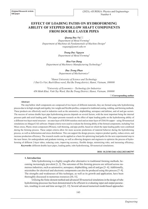 Pdf Effect Of Loading Paths On Hydroforming Ability Of Stepped Hollow