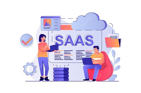 Premium Vector Saas Concept With People Scene Woman And Man Uses