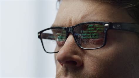 Software Developer Glasses Reflecting Terminal Code Closeup It Man