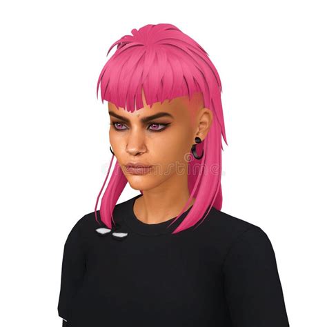 A Beautiful Queer Deviant Woman With Rebelious Pink Hair Stock