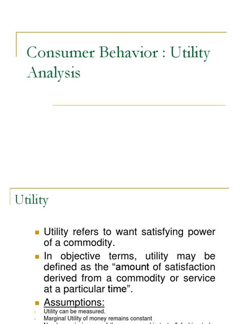 Consumer Behaviour Utility Analysis Pdf Utility Marginal Utility