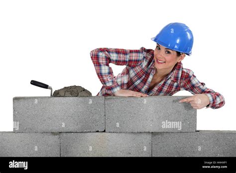 Concrete Adult Brick Cement Adults Bias Builder Construct Woman House Stock Photo Alamy