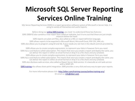 Ppt Microsoft Sql Server Reporting Services Online Training