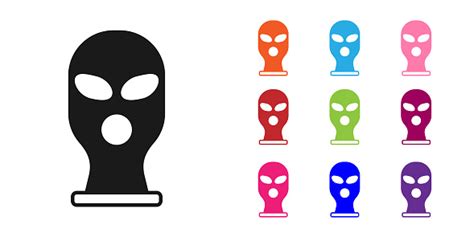 흰색 배경에 격리 된 검은 발라 클라바 아이콘 겨울 스포츠를위한 의류 조각 또는 범죄자 또는 도둑을위한 마스크 다채로운 아이콘을 설정합니다 벡터 0명에 대한 스톡 벡터 아트