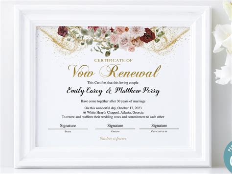 Printable Vow Renewal Certificate Editable Wedding Certificate Template Wedding Anniversary