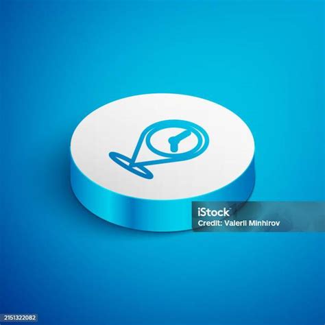 등각 투영 선 파란색 배경에 고립 된 시계 아이콘이있는 위치입니다 흰색 원 버튼 벡터 3차원 형태에 대한 스톡 벡터 아트 및 기타 이미지 3차원 형태 개념 내비게이션