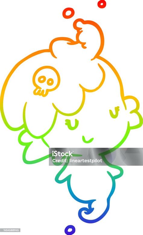귀여운 만화 유령 소녀의 무지개 그라데이션 선 그리기 0명에 대한 스톡 벡터 아트 및 기타 이미지 0명 귀신 귀여운