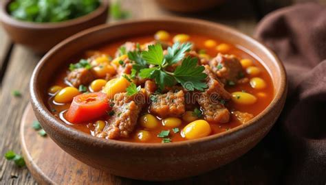 Hearty Bowl Of Locro Traditional Argentine Stew With Corn And Meat