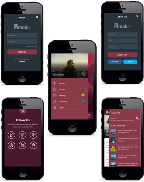 六色framwork7手机移动端网站html5模板 Mobix