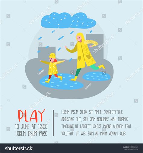 Characters People Walking Rain Poster Banner Stock Vector Royalty Free