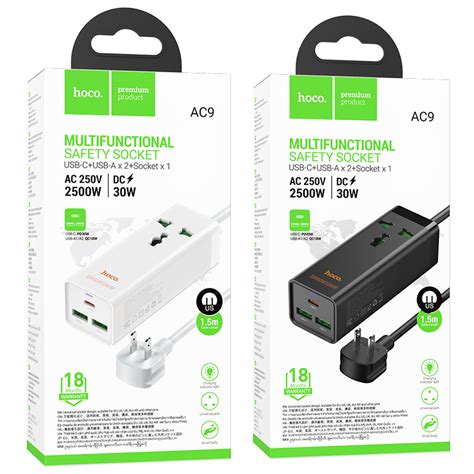 Ổ Cắm điện Thông Minh Hoco Ac9 Ac9a Typec Pd 30w 2 Usb A Qc 18w 1
