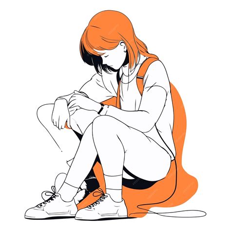 Ilustración De Una Chica Triste Sentada En El Suelo Vector Premium
