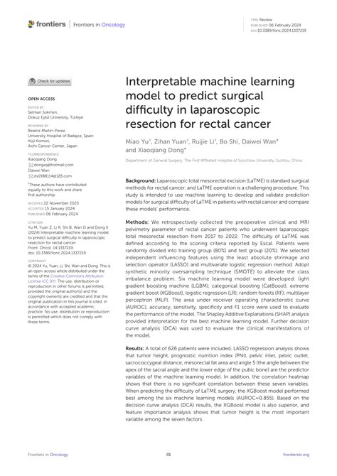 Pdf Interpretable Machine Learning Model To Predict Surgical