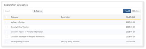 manage explanation request categories logpresso sonar user interface