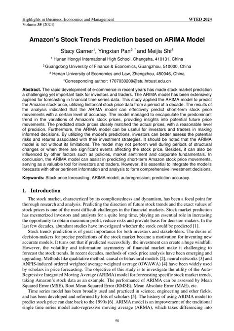 Pdf Amazons Stock Trends Prediction Based On Arima Model