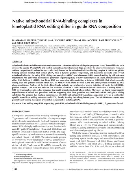 Pdf Native Mitochondria Rna Binding Complexes In Kinetoplastid Rna