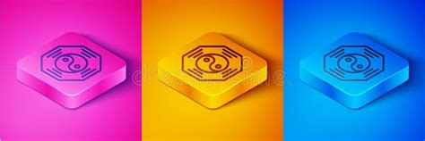 Isometric Line Yin Yang Symbol Of Harmony And Balance Icon Isolated On