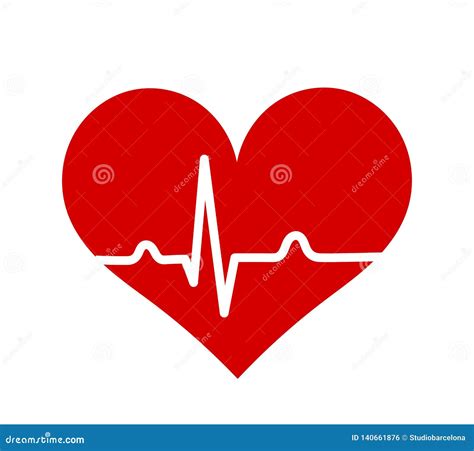 Red Heart With Ecg Heartbeat Rhythm Line Graph Icon Stock Vector