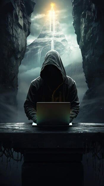 premium ai image hacker typing on laptop anonymous concept generative ai