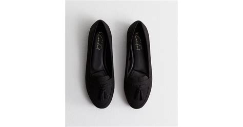Black Suedette Tassel Loafers New Look