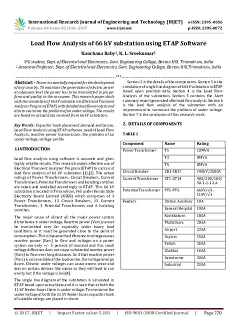 Pdf Irjet Load Flow Analysis Of 66 Kv Substation Using Etap Software