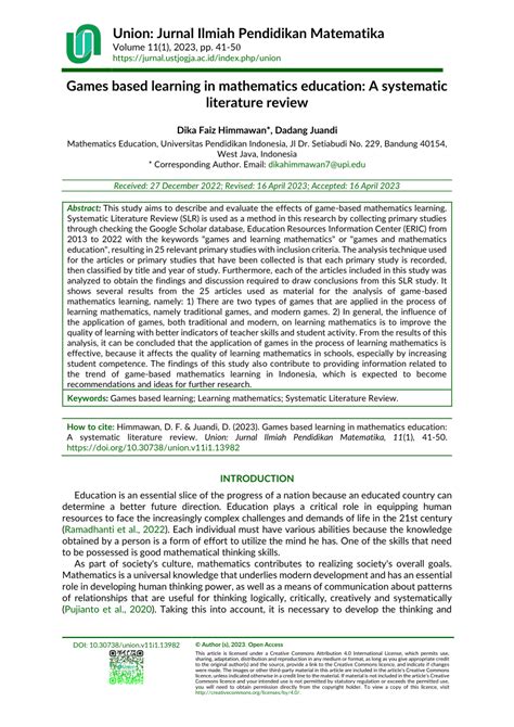Pdf Games Based Learning In Mathematics Education A Systematic Literature Review